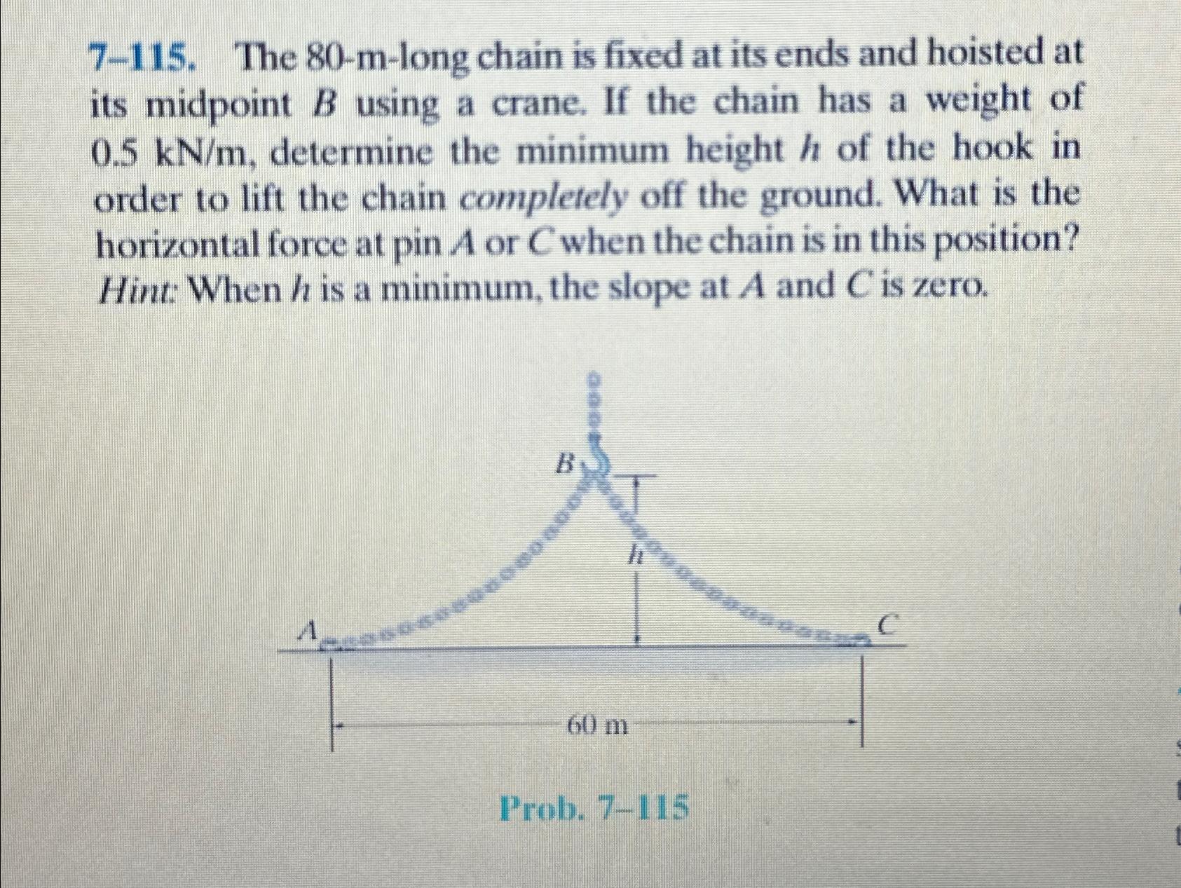 Solved 7-115. ﻿The 80-m-long chain is fixed at its ends and | Chegg.com