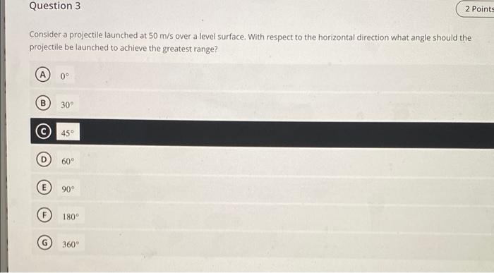 Solved Consider a projectile launched at 50 m/s over a level | Chegg.com