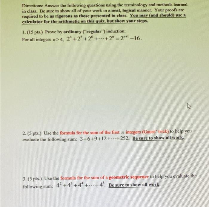 Solved Directions: Answer the following questions using the | Chegg.com