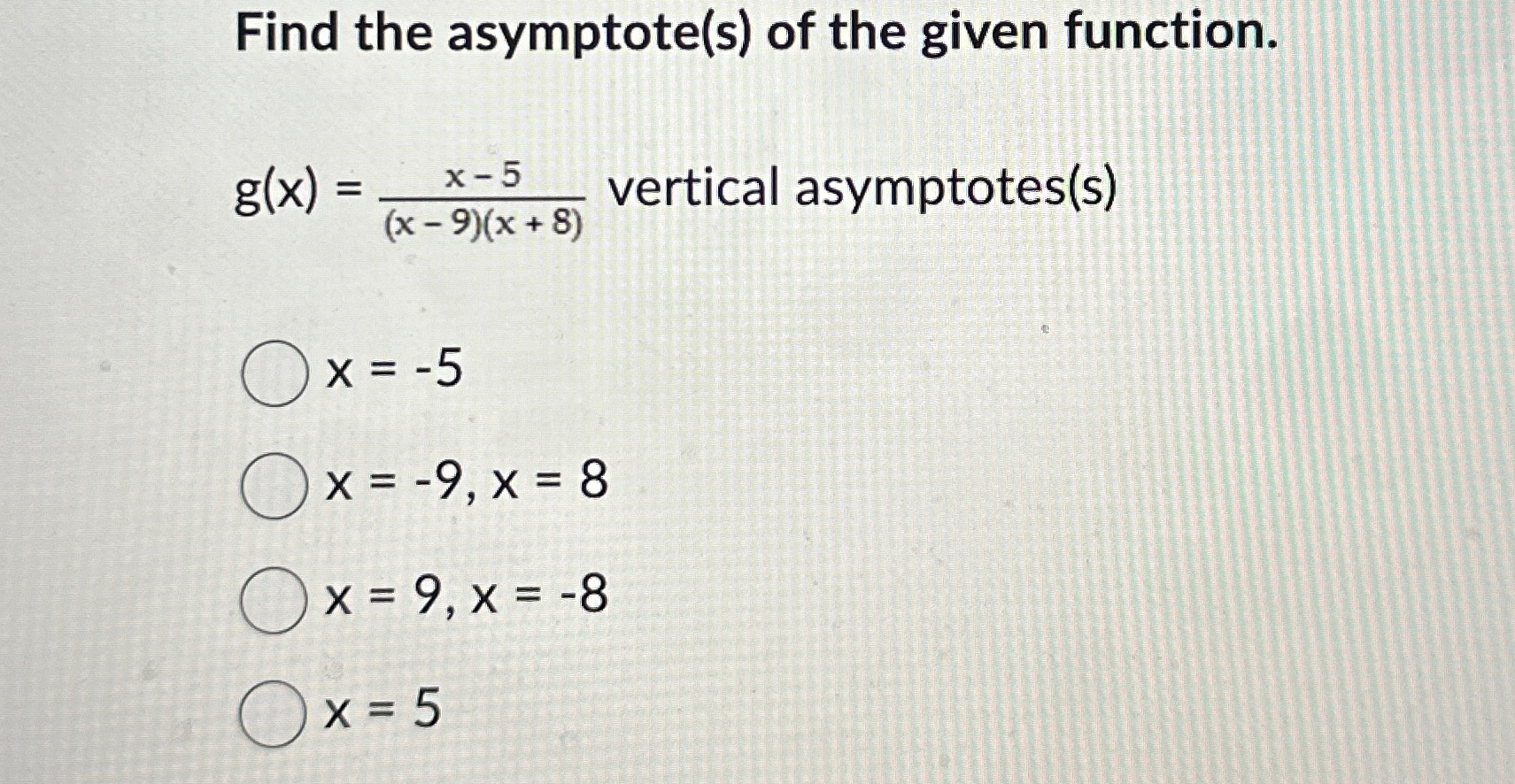 Solved Find the asymptote(s) ﻿of the given | Chegg.com