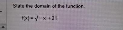 Solved State the domain of the funclion.f(x)=-x2+21 | Chegg.com