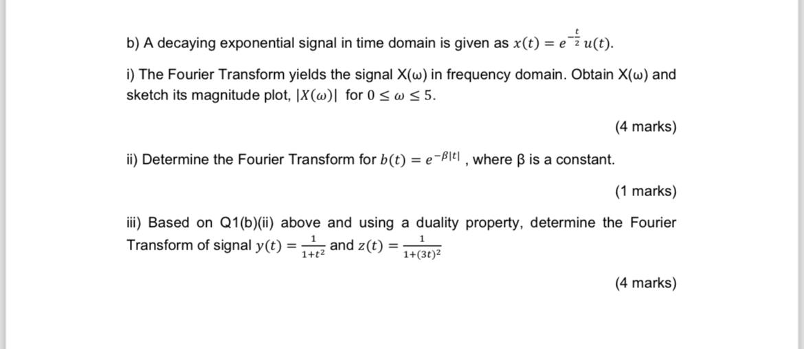 Solved b) ﻿A decaying exponential signal in time domain is | Chegg.com