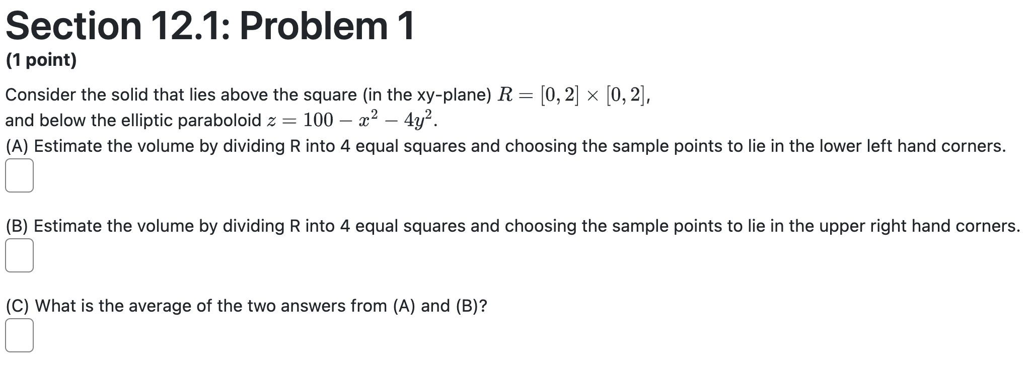 Solved Section 12.1: Problem 1(1 point)Consider the solid | Chegg.com Solved Section 12.1: Problem 1(1 point)Consider the solid | Chegg.com