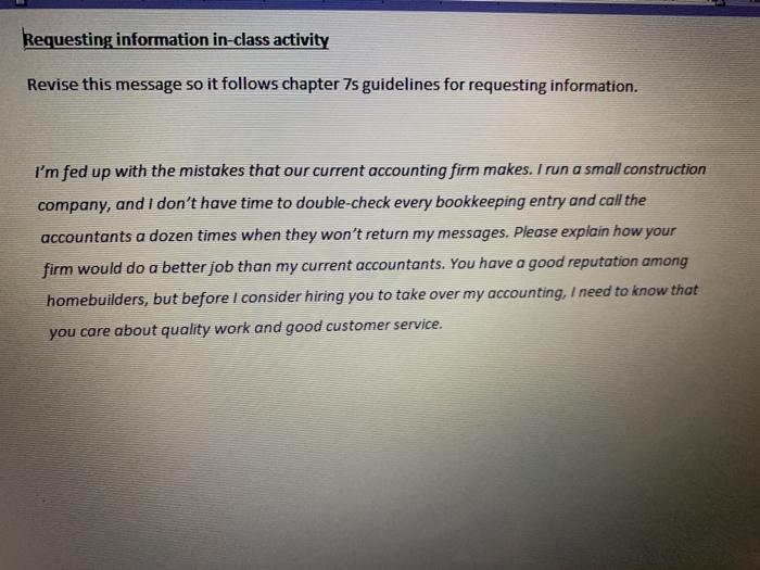 Solved Requesting information in-class activity Revise this | Chegg.com