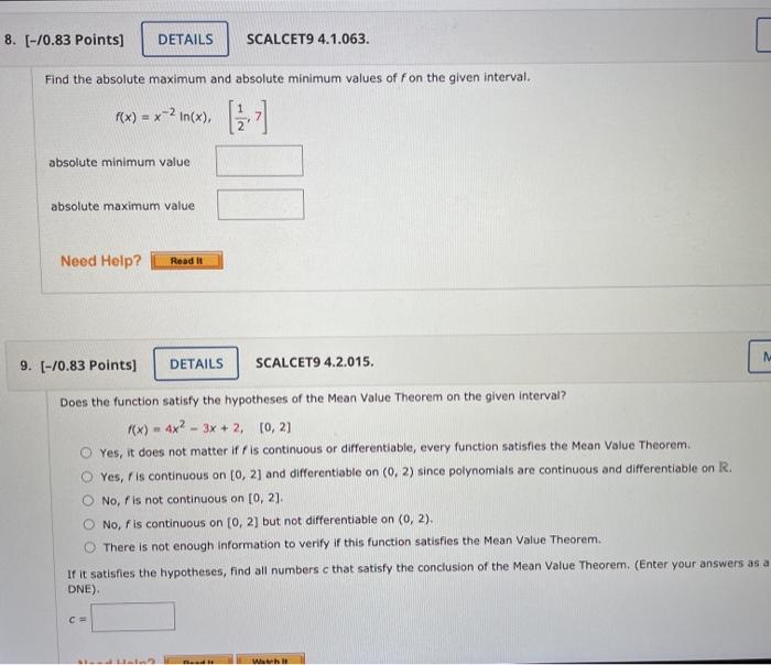 Solved 8. [-70.83 Points] DETAILS SCALCET9 4.1.063. Find the | Chegg.com