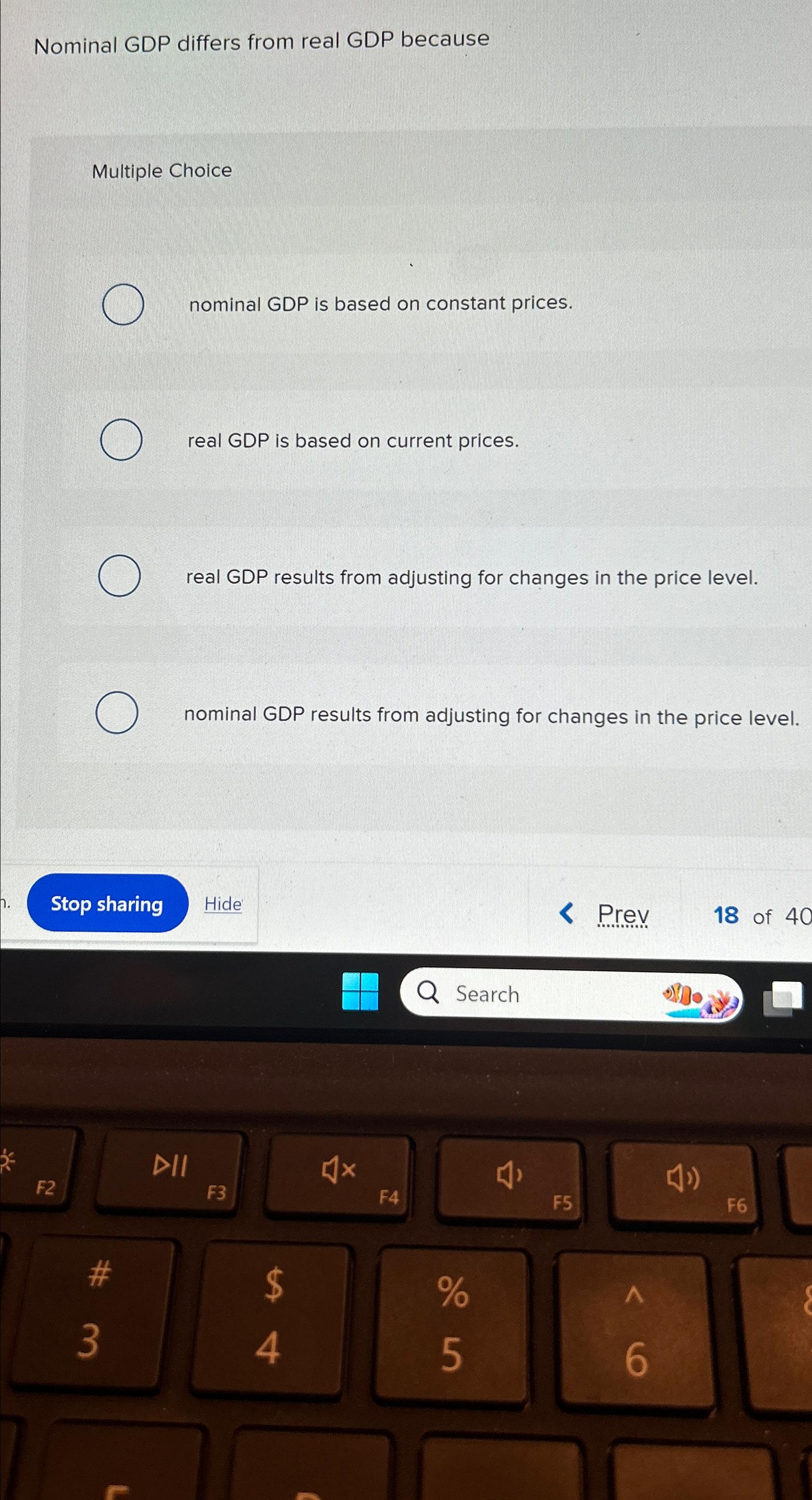 Solved Nominal GDP differs from real GDP becauseMultiple | Chegg.com