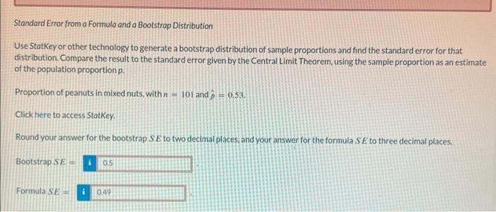 Solved Standard Error From A Formula And A Bootstrap 9557