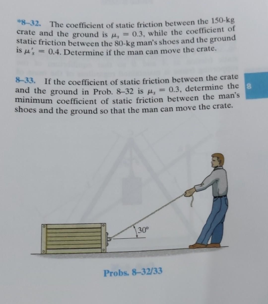 Solved "8-32. The coefficient of static friction between the | Chegg.com