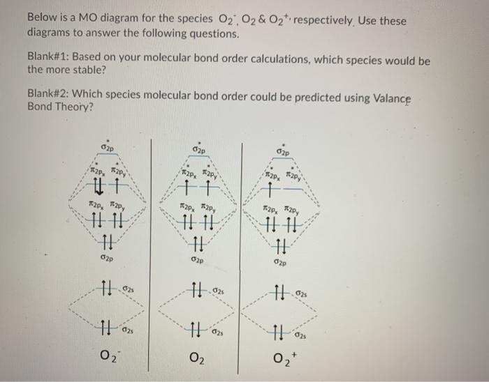Solved Below is a MO diagram for the species 02, O2 & O2 | Chegg.com