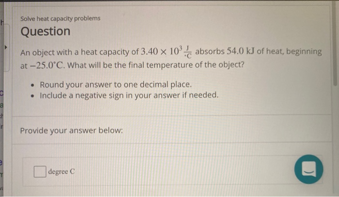 Solved Solve heat capacity problems Question An object with | Chegg.com