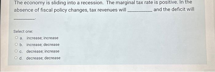 Solved The economy is sliding into a recession. The marginal | Chegg.com