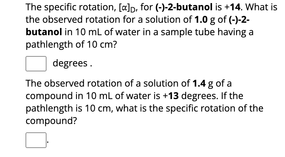 Solved The specific rotation, \( [\alpha]_{D} \), ﻿for | Chegg.com