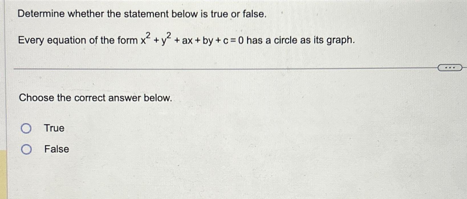 Solved Determine whether the statement below is true or | Chegg.com