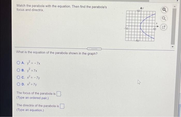 Solved Match the parabola with the equation. Then find the | Chegg.com