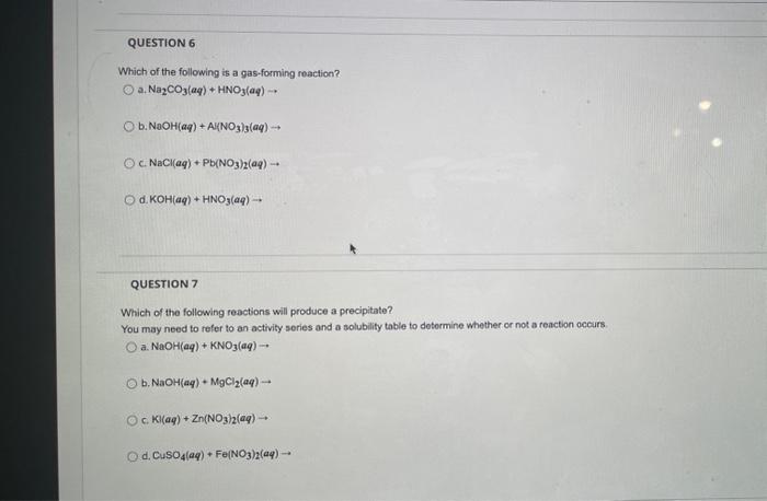 Solved Which of the following is a gas-forming reaction? a. | Chegg.com