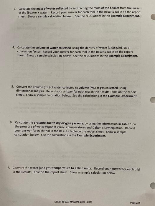 Solved 3. Calculate the mass of water collected by | Chegg.com