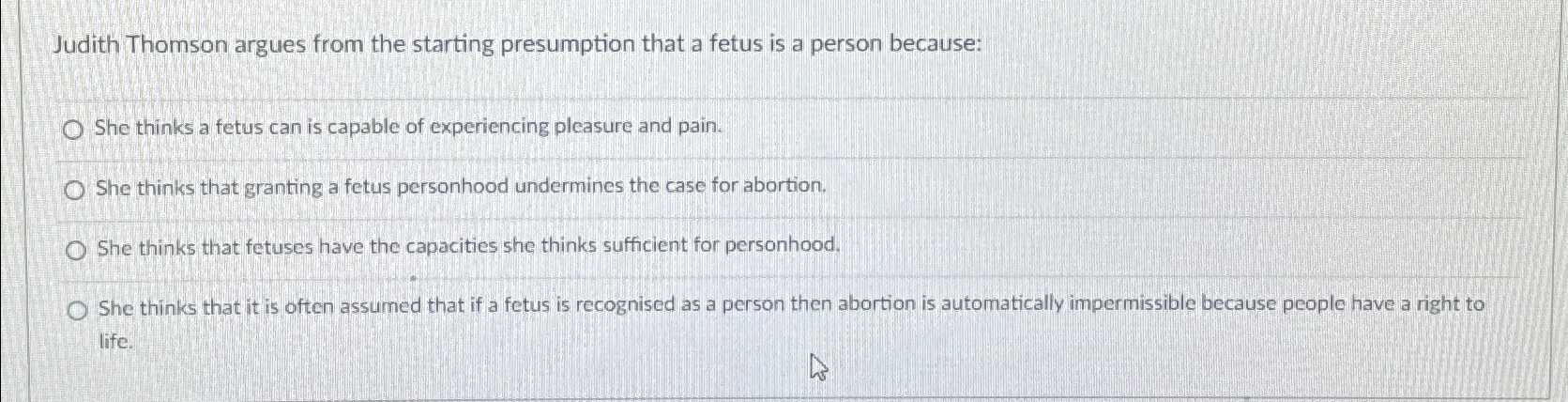 Solved Judith Thomson argues from the starting presumption | Chegg.com
