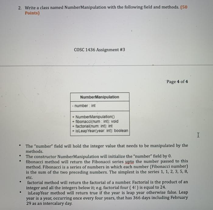 Solved 2. Write a class named Number Manipulation with the | Chegg.com