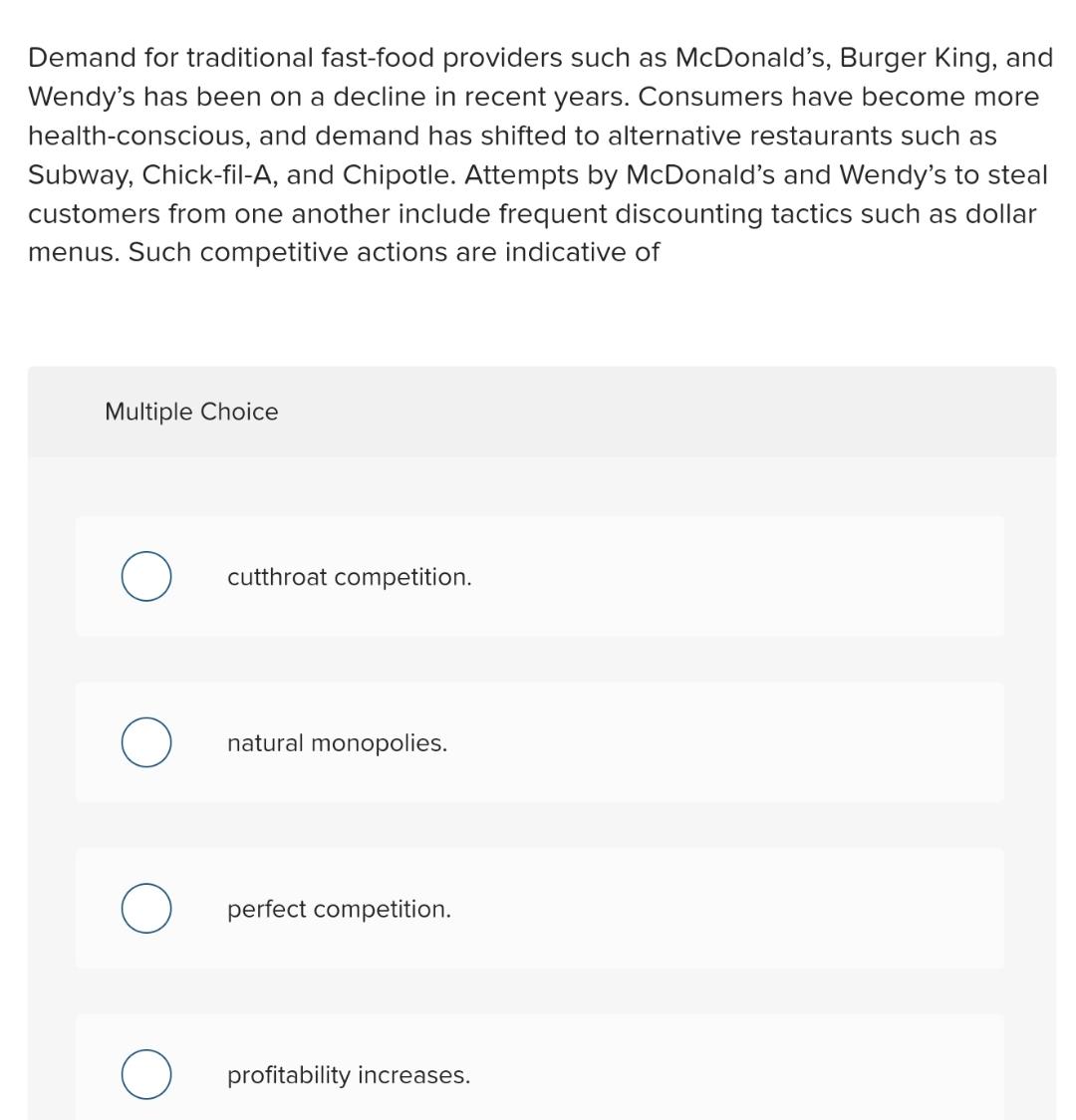 Solved Demand for traditional fast-food providers such as | Chegg.com