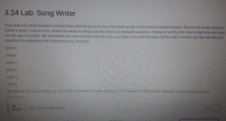 Solved 3 24 Lab Song Writer Your Task Is To Write Several Chegg