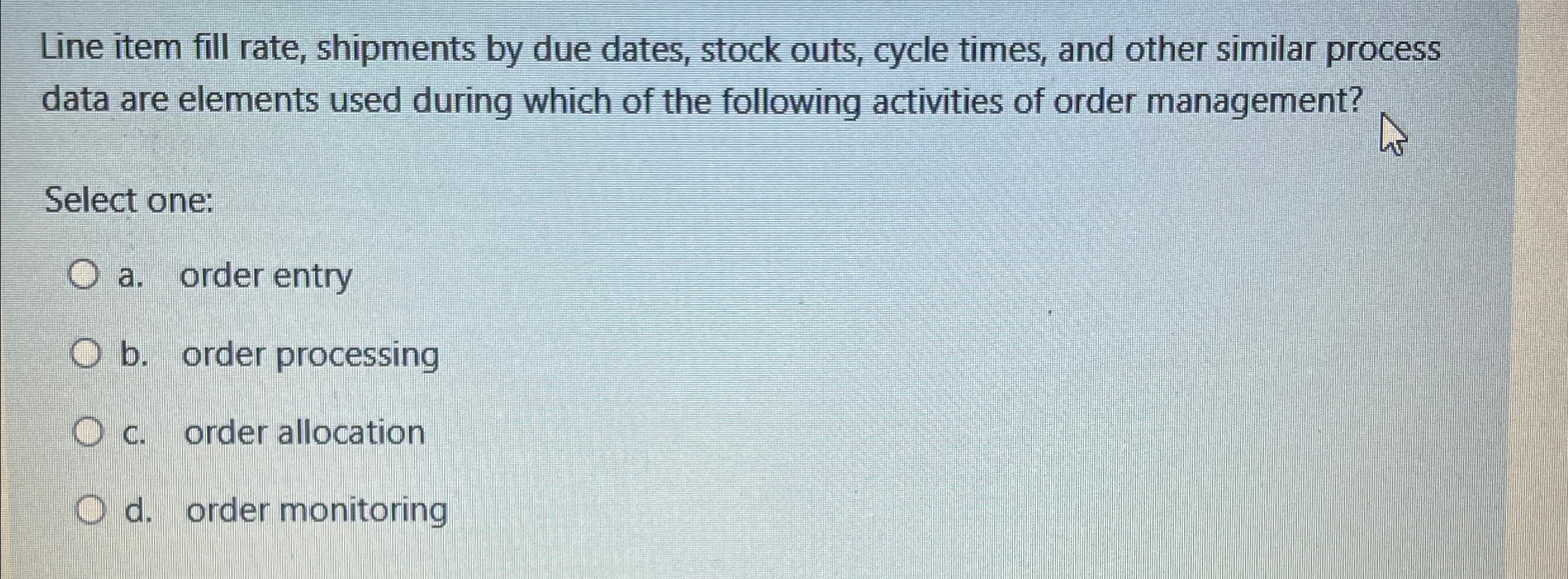 Solved Line item fill rate, shipments by due dates, stock | Chegg.com