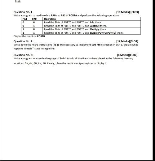 Solved limit. Question No. 1 (10 Marks) (CLO3) Write a | Chegg.com