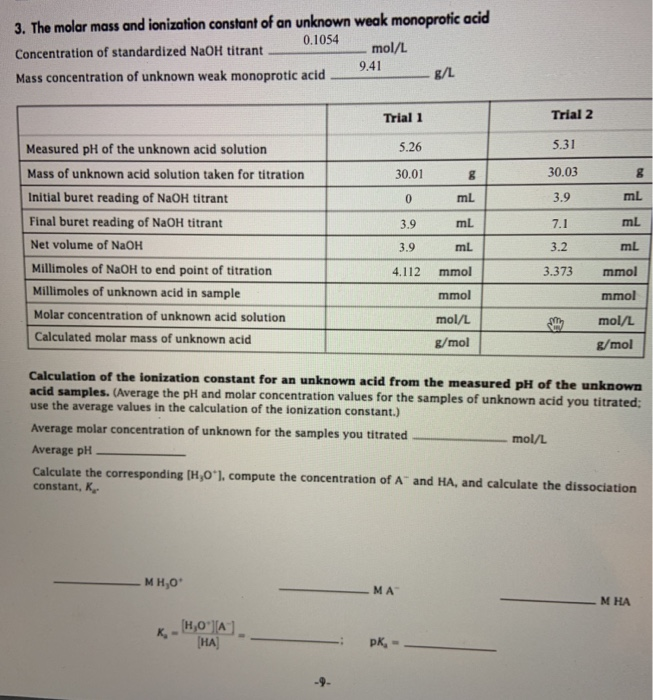 Solved how to find mmol of NaOH and unknown acid in sample, | Chegg.com