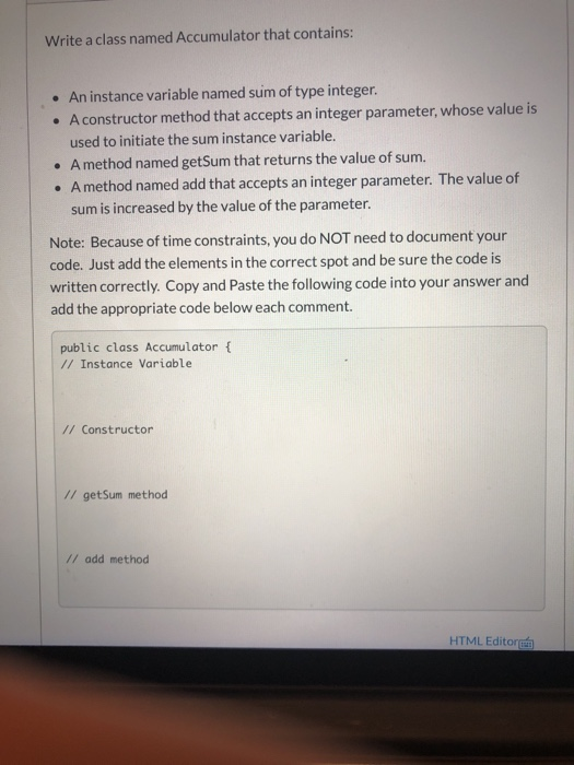 Solved Write A Class Named Accumulator That Contains An
