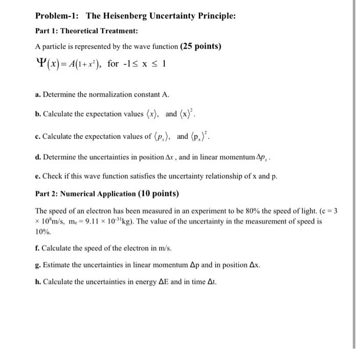 Solved Problem-1: The Heisenberg Uncertainty Principle: Part | Chegg.com