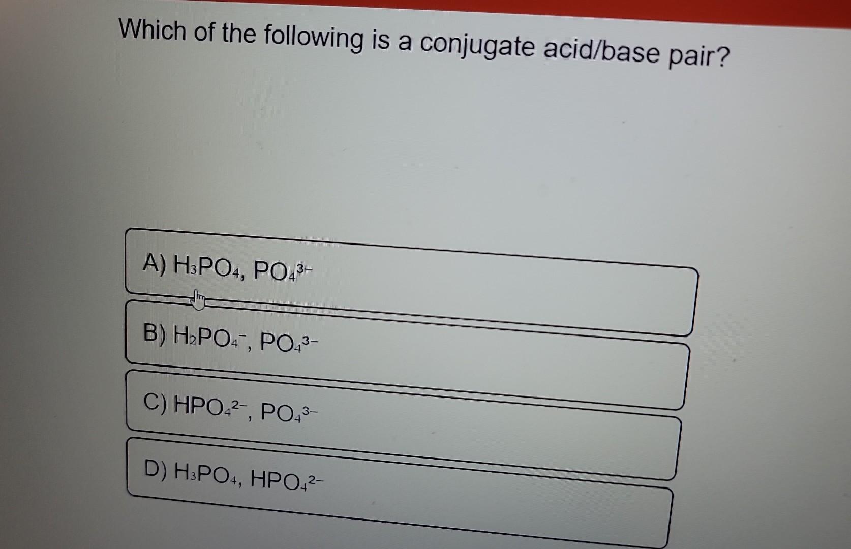 Solved Which of the following is a conjugate acid/base pair? | Chegg.com