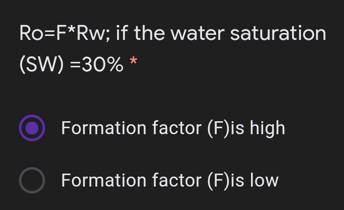 Solved Ro=F*Rw; if the water saturation (SW) =30%" Formation | Chegg.com