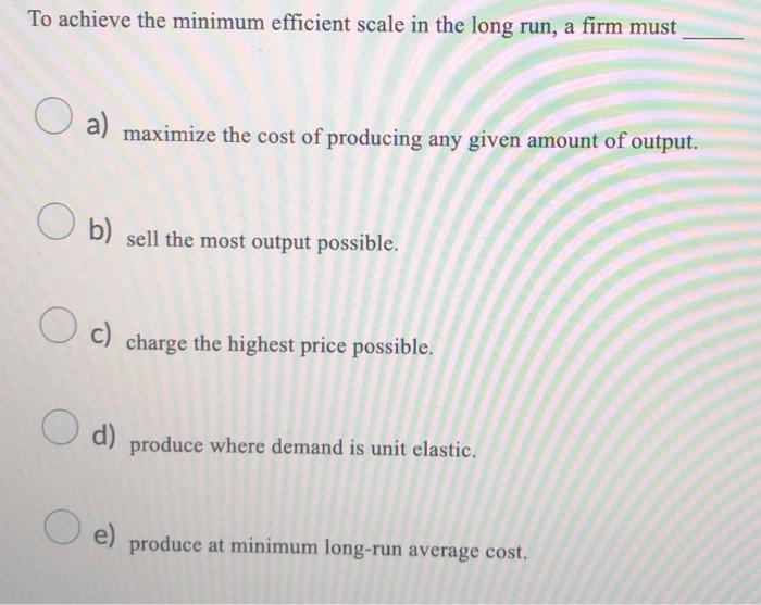 Solved To achieve the minimum efficient scale in the long | Chegg.com