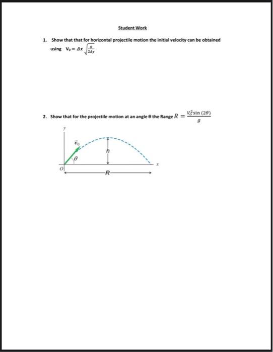 Solved 1. Show that that for horizontal projectile motion | Chegg.com