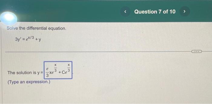 Solved Solve the differential equation. 3y′=ex/3+y The | Chegg.com