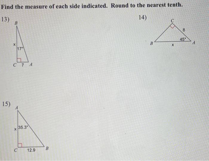 Solved find the measure of each side indicated. Round to the | Chegg.com