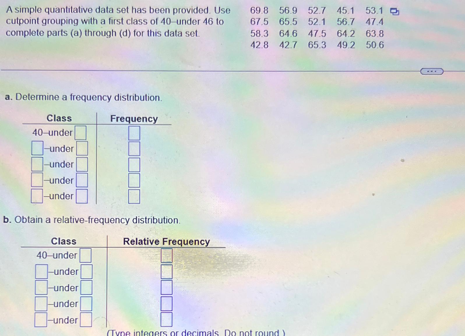 Solved A simple quantitative data set has been provided. Use | Chegg.com