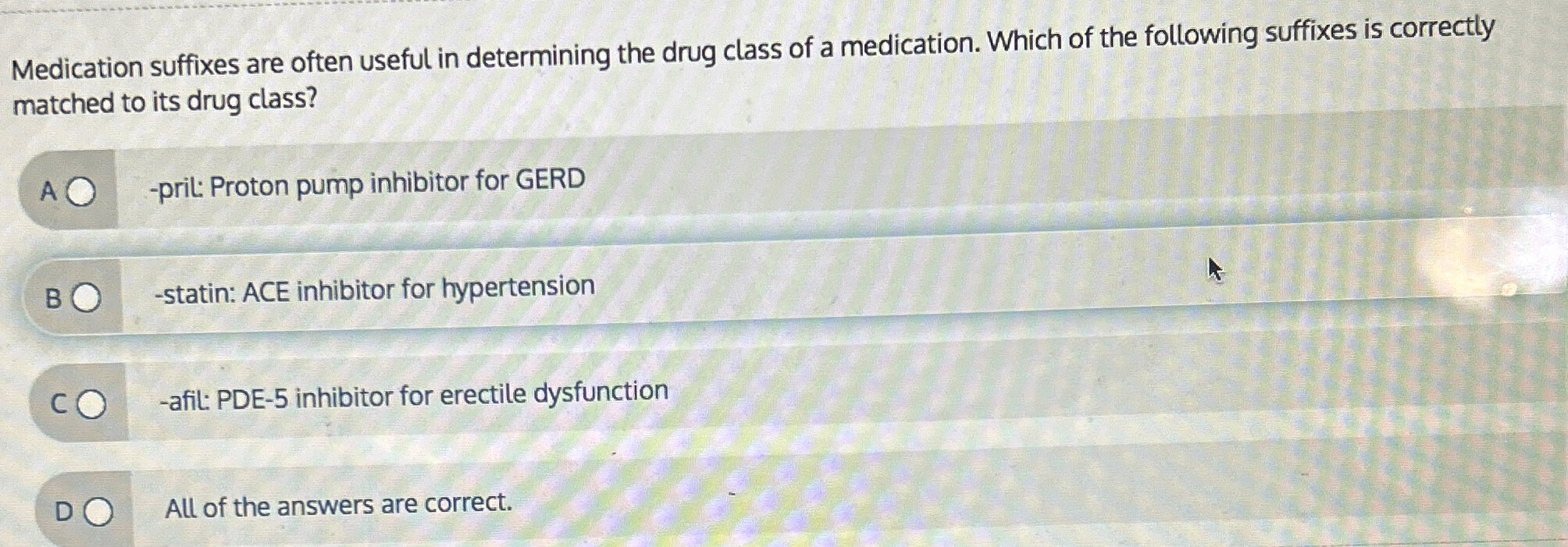Solved Medication suffixes are often useful in determining | Chegg.com