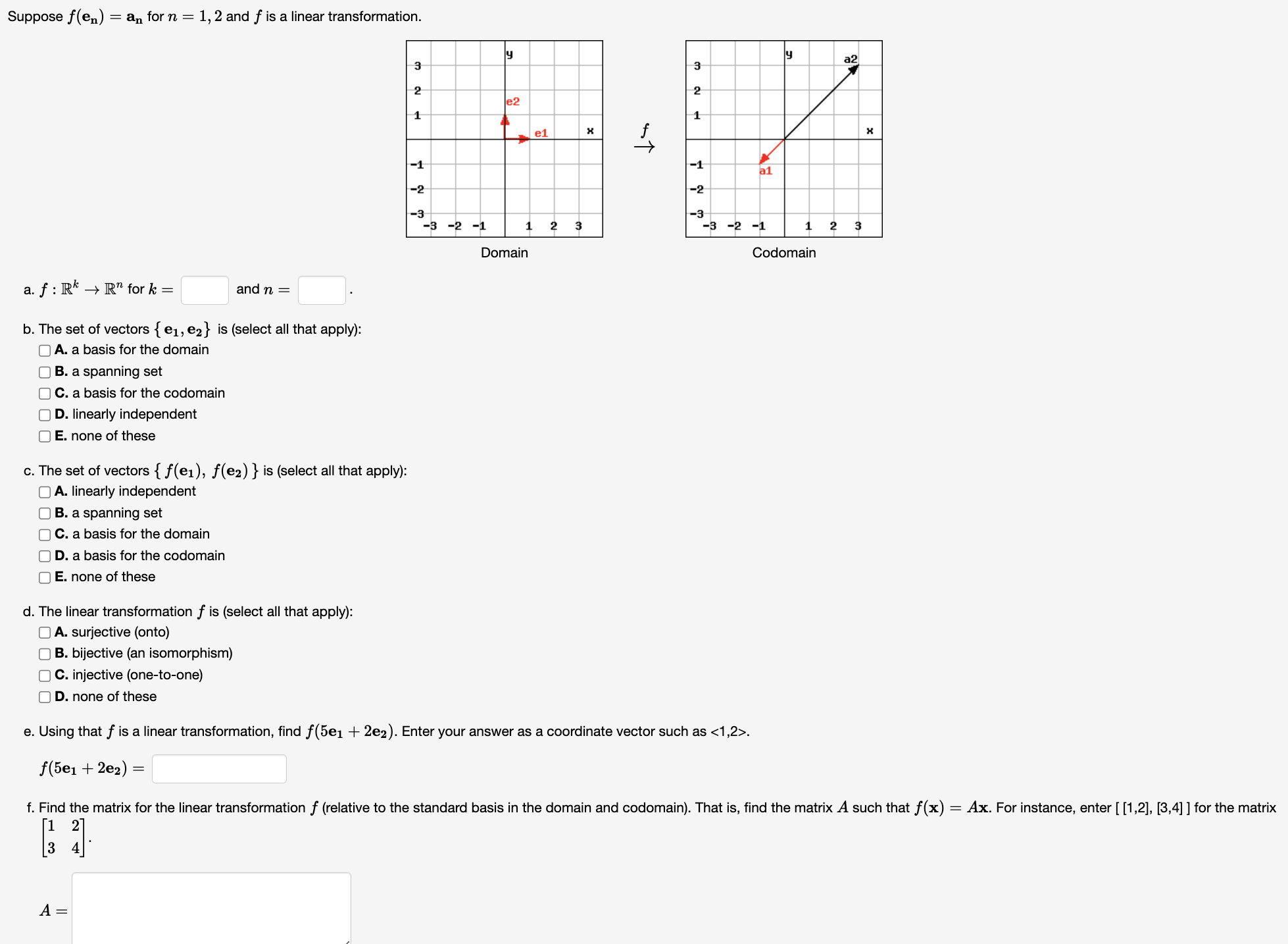Solved Suppose f(en)=an ﻿for n=1,2 ﻿and f ﻿is a linear | Chegg.com