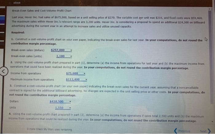 Solved Break-Even Sales and Cost-Volume-Profit Chart Last | Chegg.com