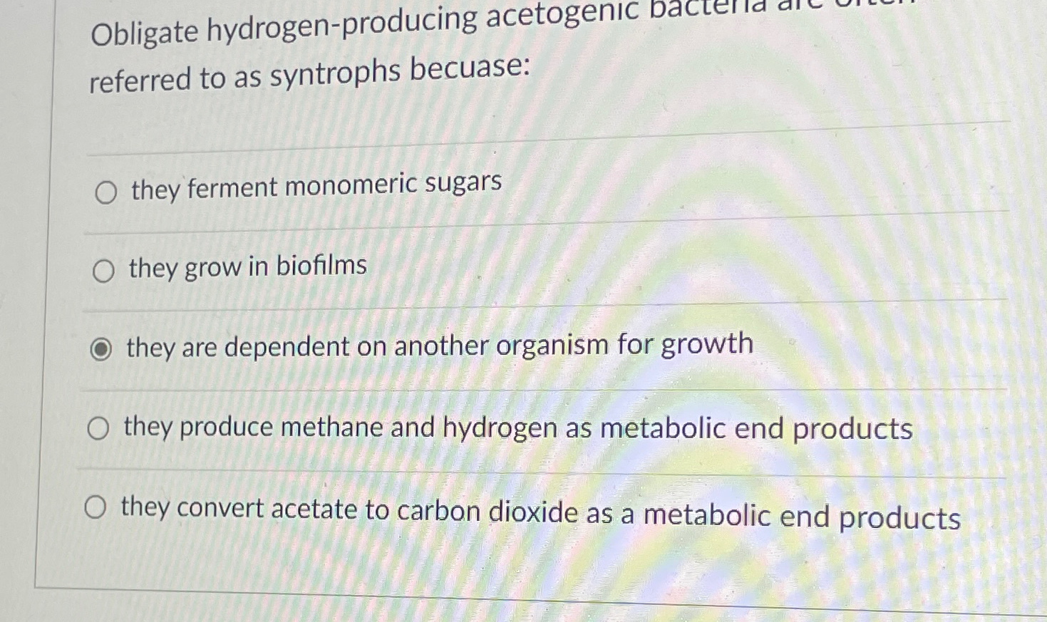 Solved Obligate hydrogen-producing acetogenic referred to as | Chegg.com