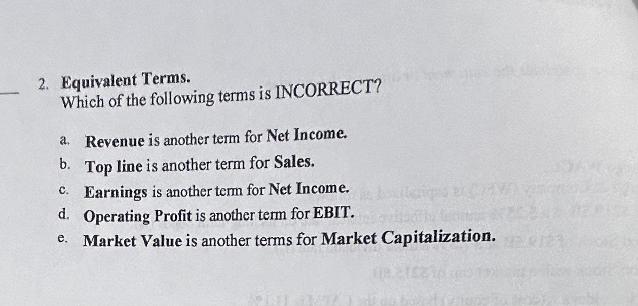 Solved Equivalent Terms.Which of the following terms is | Chegg.com
