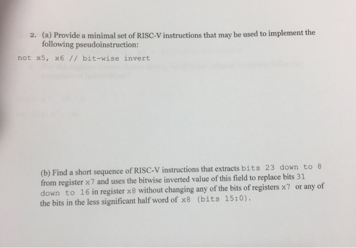 2. (a) Provide a minimal set of RISC-V instructions | Chegg.com
