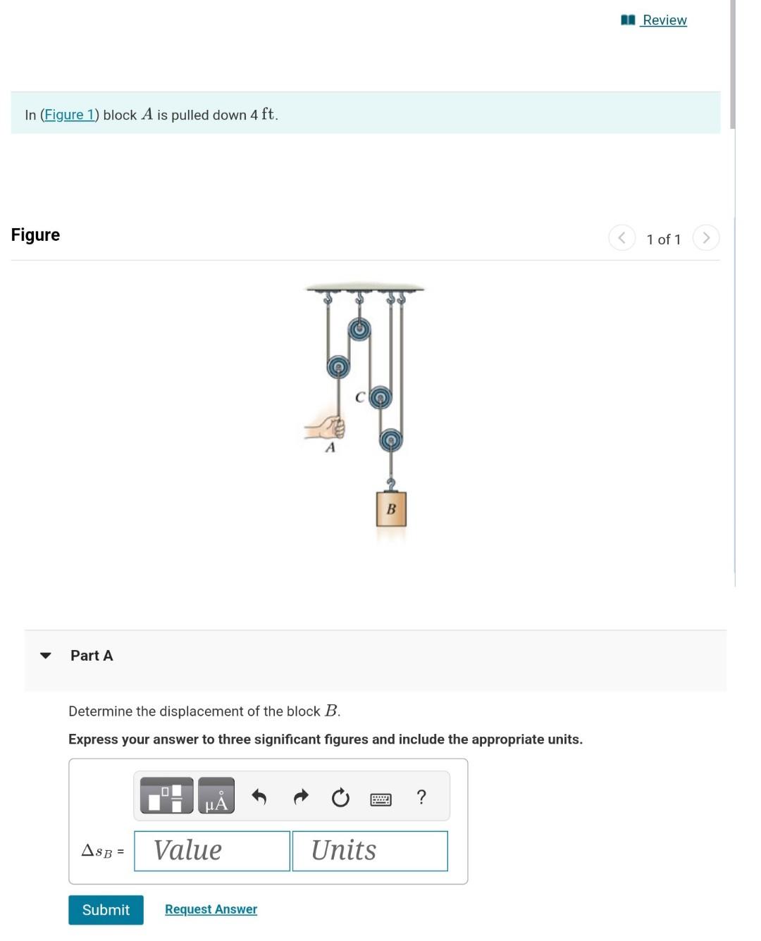 Solved In (Figure 1) block A is pulled down 4ft. Figure Part | Chegg.com