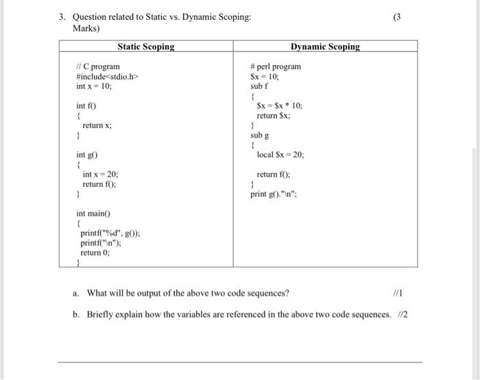 Solved 3. Question related to Static vs. Dynamic Scoping: (3 | Chegg.com