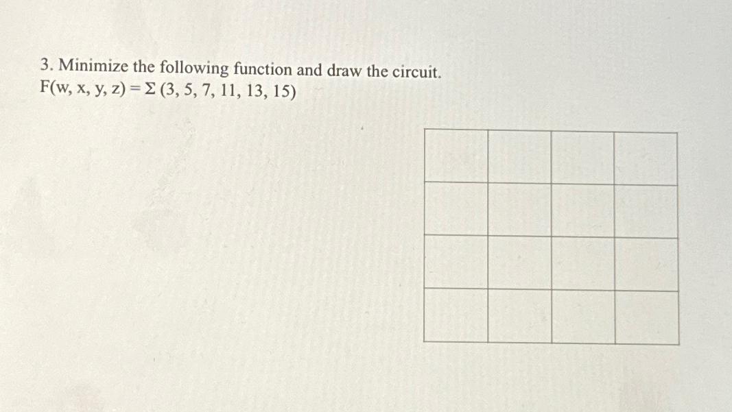 Solved Minimize the following function and draw the circuit. | Chegg.com