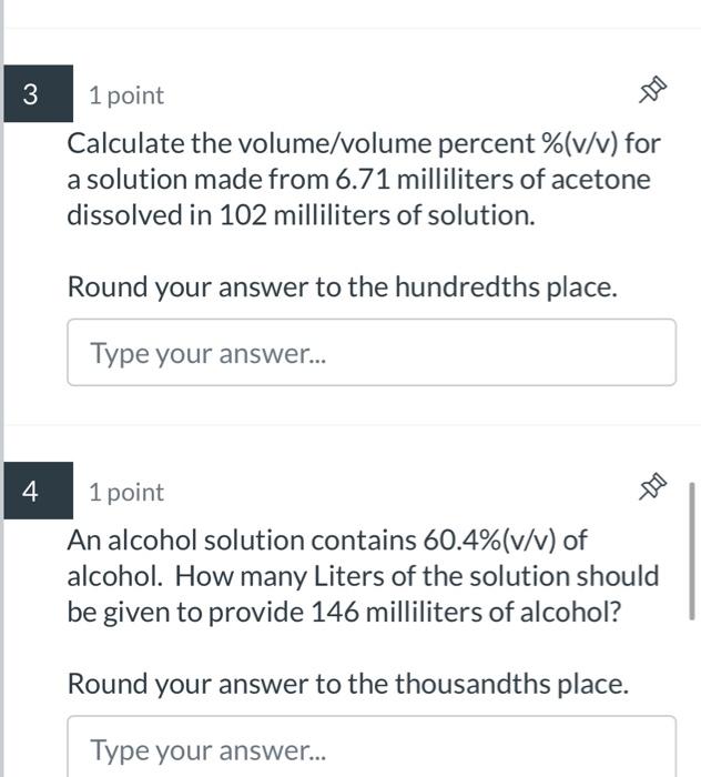 Solved 1 point Calculate the volume/volume percent %(v/v) | Chegg.com