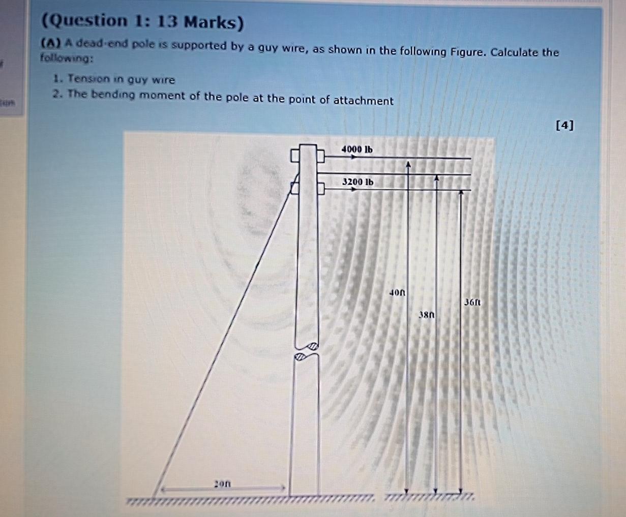 Solved (Question 1: 13 Marks) (A) A dead-end pole is | Chegg.com
