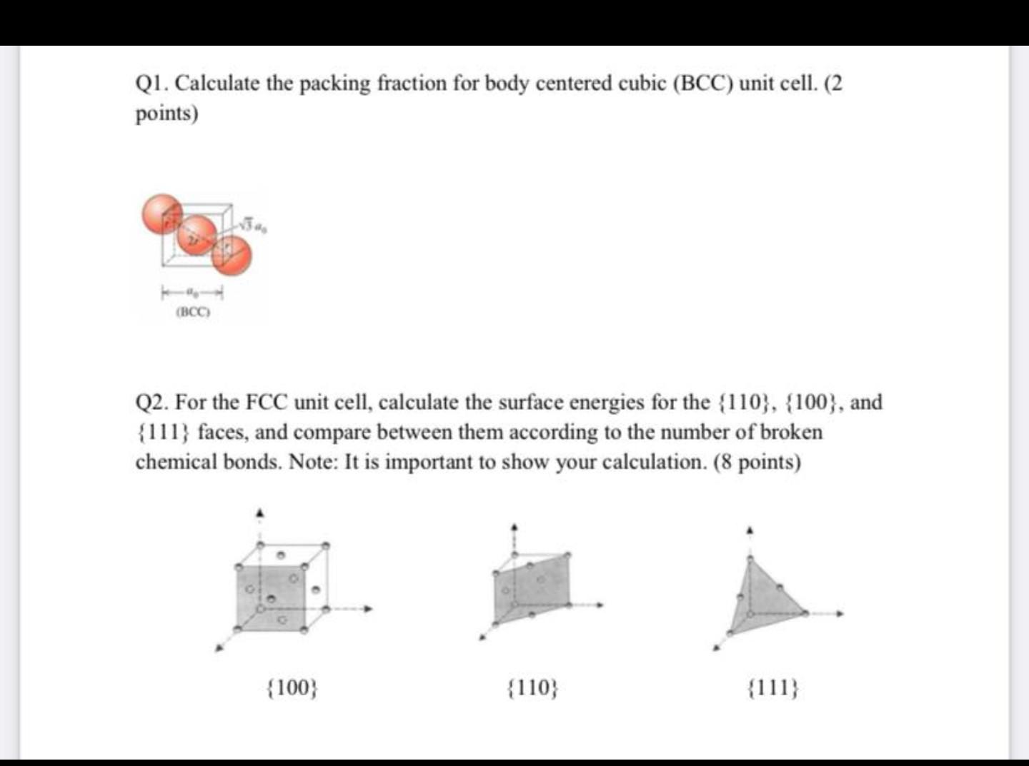 Q1. Calculate the packing fraction for body centered | Chegg.com