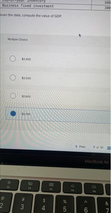 Solved Given the data, compute the value of GDP. Multiple | Chegg.com