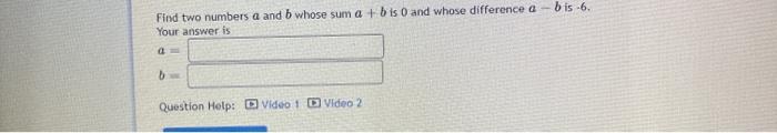 Solved Find two numbers a and b whose sum a + bis O and | Chegg.com